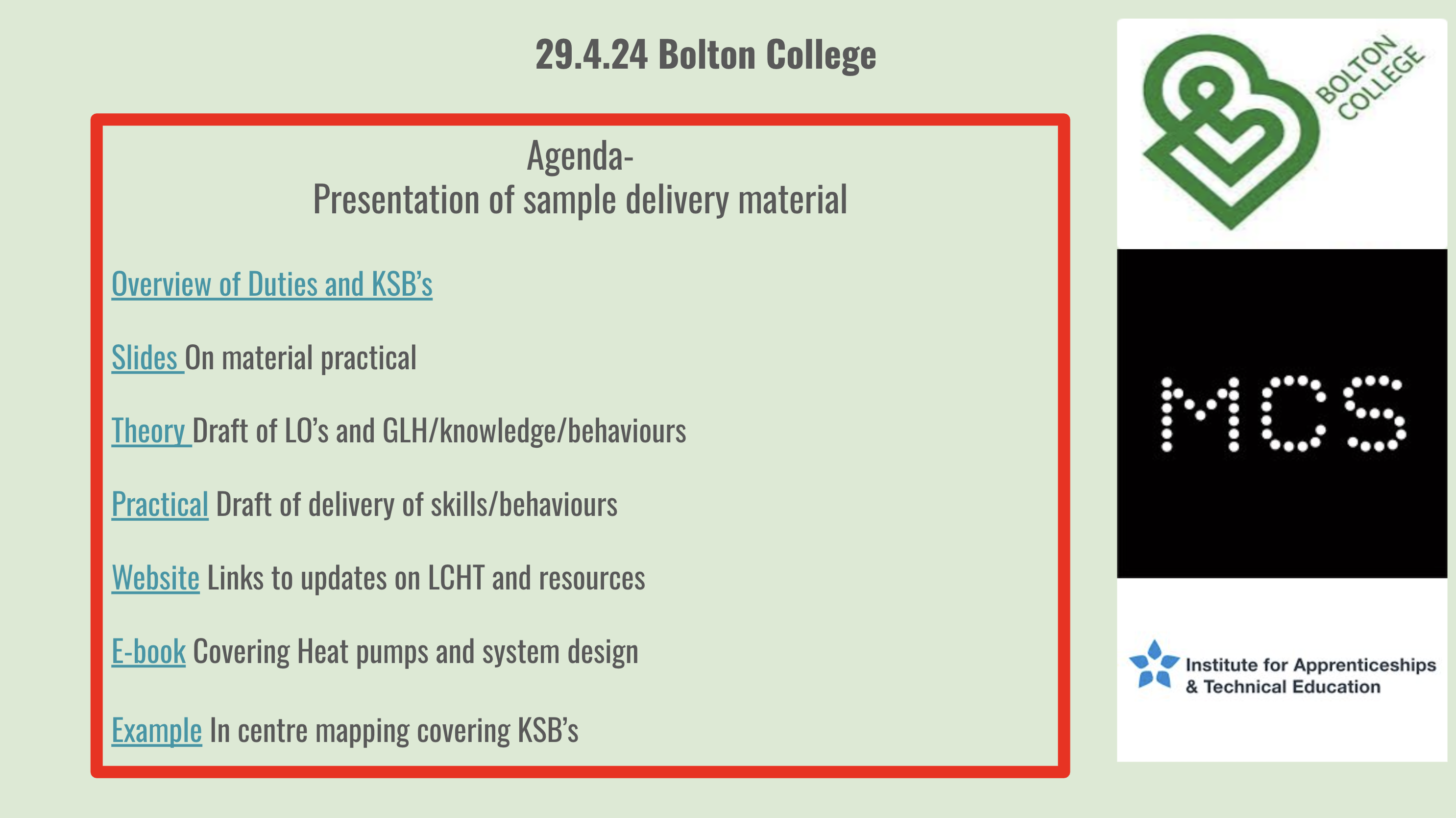 LCHT Curriculum Development Meeting – Bolton College – HallEdu